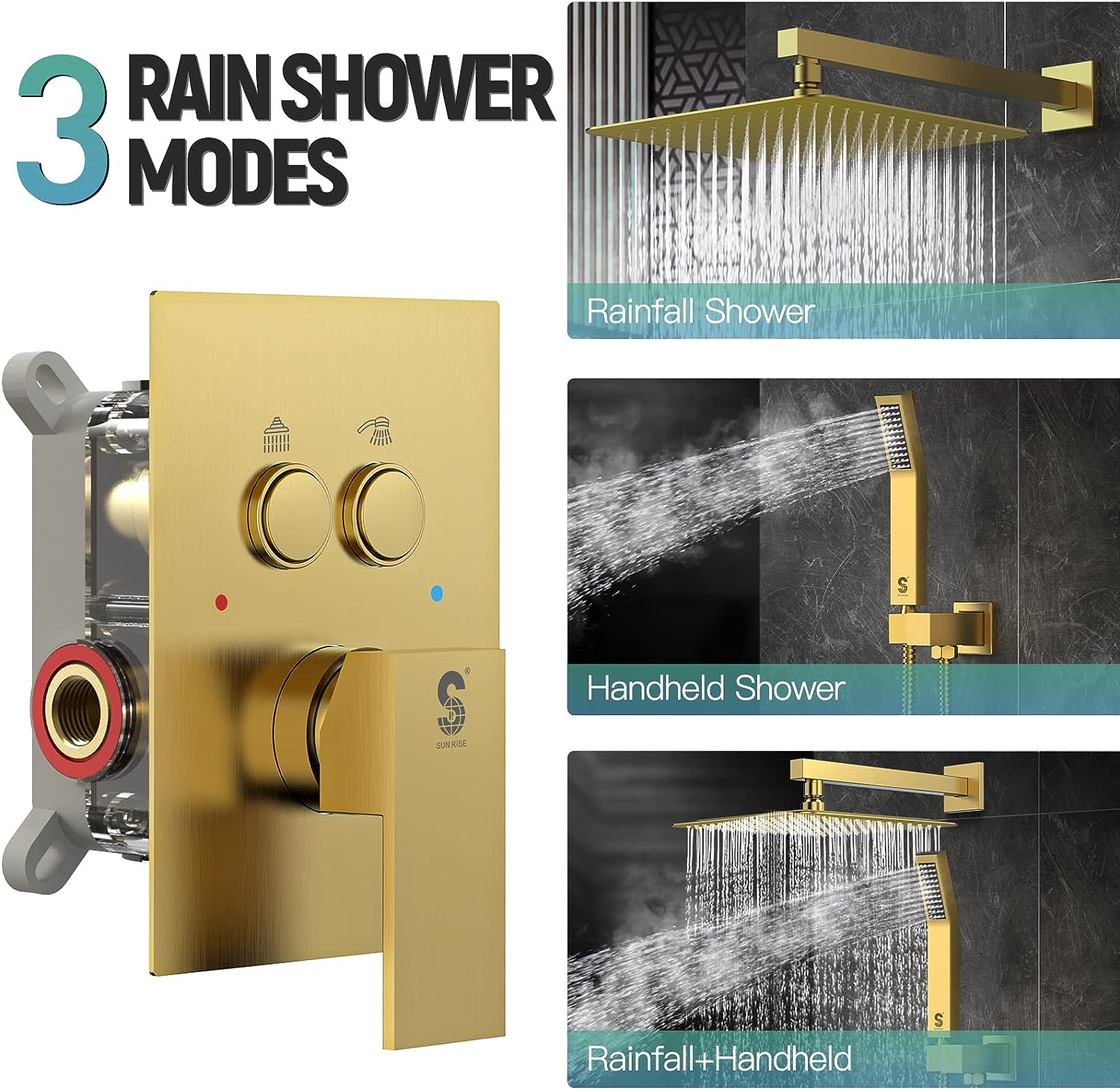 SR SUN RISE Shower System with Push Button Diverter Bathroom Luxury Br ...