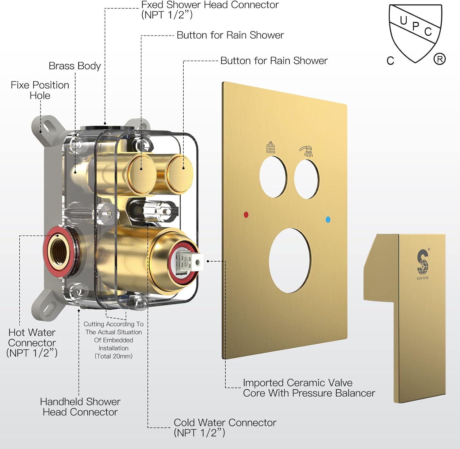 SR SUN RISE Shower System with Push Button Diverter Bathroom Luxury Br ...