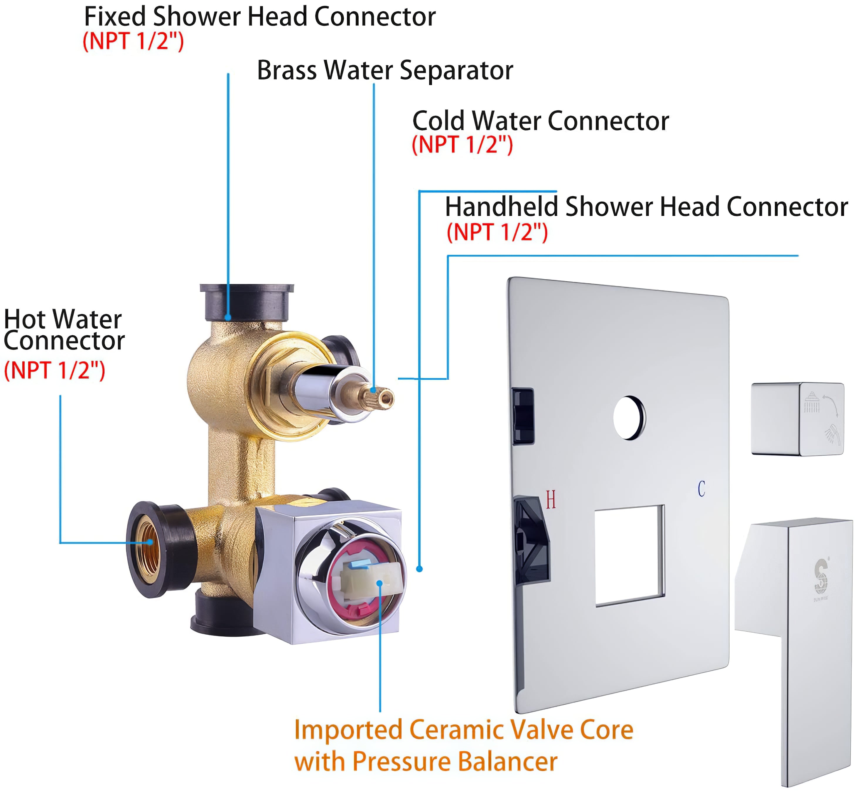 8/12/16 Inch Polished Chrome Wall Mounted Shower System with Tub Spout ...