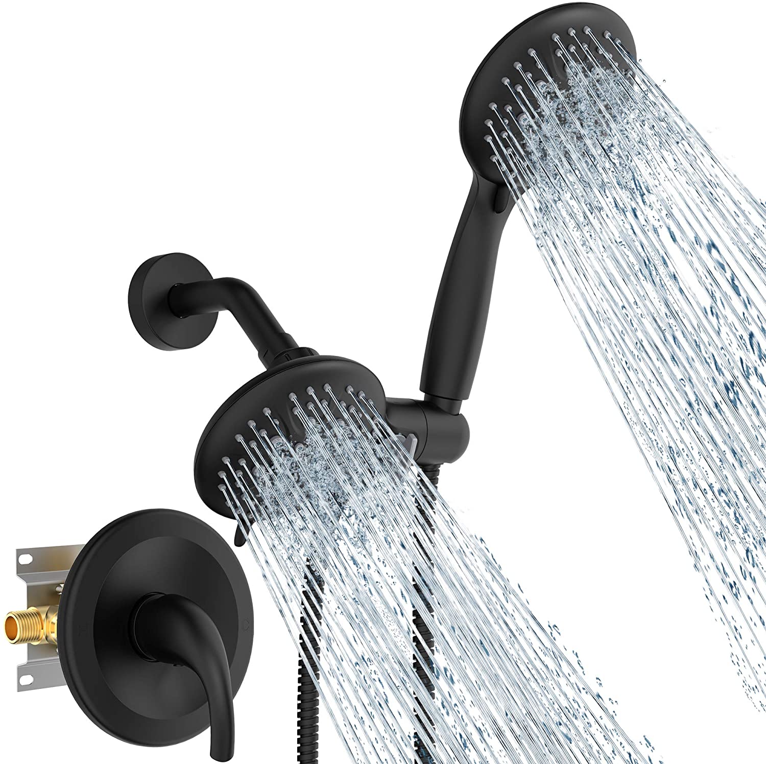35-Function Matte Black Handheld Shower Head & Rain Shower Combo Set ...